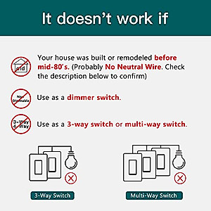 TREATLIFE Smart Light Switch Single Pole Smart Switch Works with Alexa, Google Home and SmartThings, 2.4GHz Wi-Fi Timer Light Switch, Neutral Wire Required, No Hub Required, ETL Listed, FCC, 4 Pack