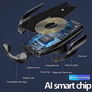 Wireless Car Charger Mount, Infrared Sensor Automatic Clamping Mount 15W Fast Wireless Car Phone Holder for Apple iPhone 14/13/12/11/Pro/X/XR/XS, Sensor Air Vent Cell Phone Car Mount for Samsung