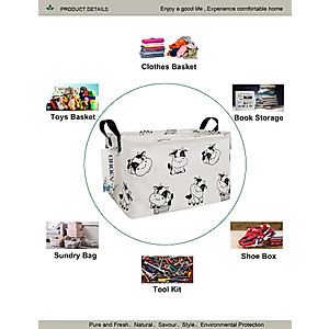 ONOEV Rectangular Folding Laundry Basket,Canvas Basket,Nersury Hamper,Suitable for Children,Office,Bedroom,Clothes,Toys Storage (REC Cow), 14.9’’L ×10.2’’W×9.05’’H inches