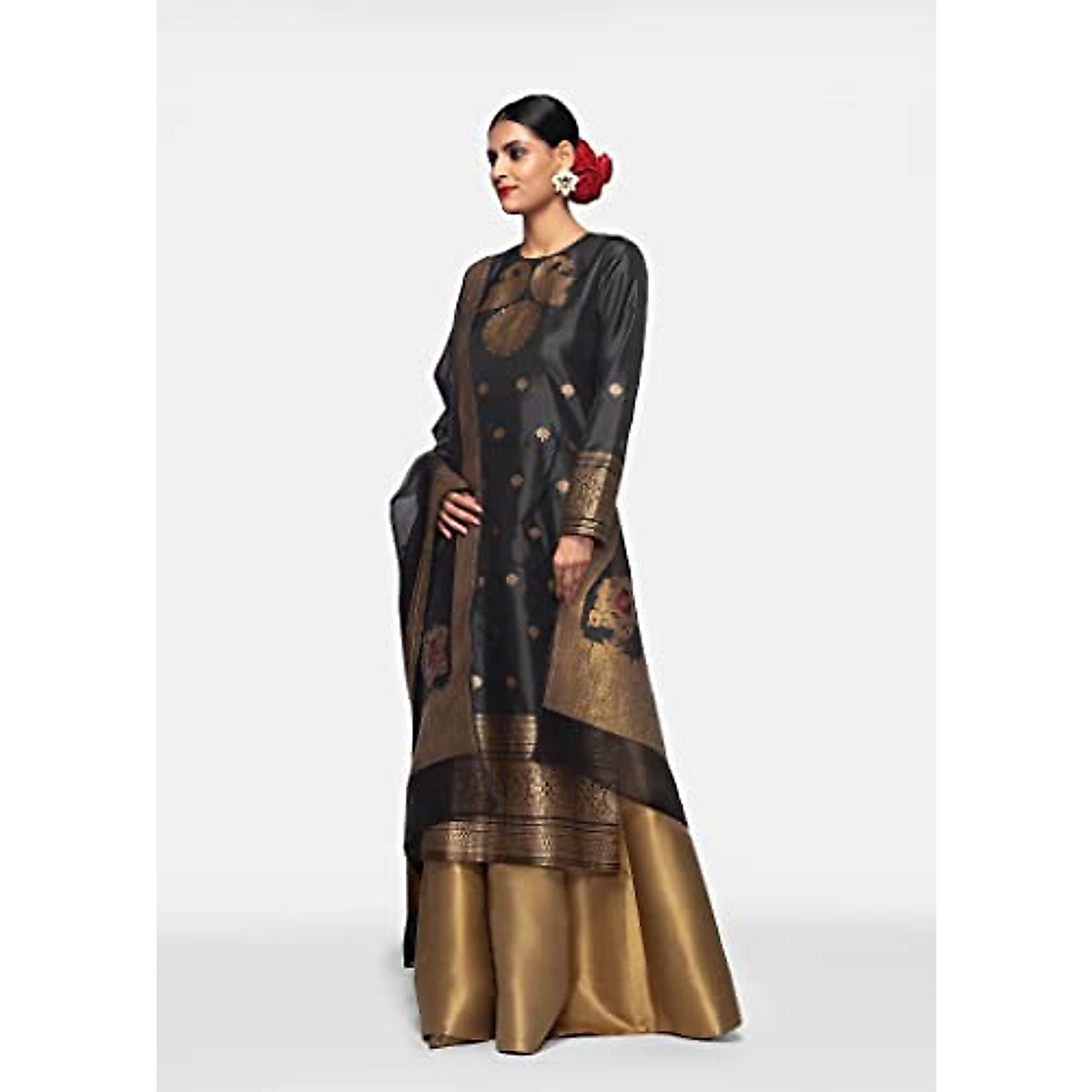 Elina fashion Indian Kurti for Womens With Palazzo & Dupatta | Ethnic Art Silk Readymade Kurtis Stitched Kurta For Women Black