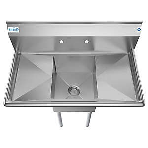 KoolMore 1 Compartment Stainless Steel NSF Commercial Kitchen Prep & Utility Sink with 2 Drainboards - Bowl Size 14" x 16" x 11", Silver