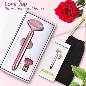 ZS ZESHIN Upgrade 2 in 1 Vibrating Jade Facial Massager Roller, Electric Rose Quartz Eye Face Roller to Press Skin Cream Oil for Anti-Aging Reducing Wrinkles and Glowing Youthful Skin Tone