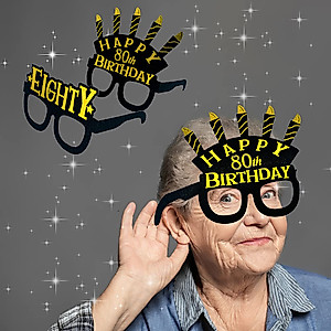 jenlion 80th birthday decorations party glasses - thirty birthday masks - black gold theme 80th birthday party supplies. 80th birthday party favors. Set of 24