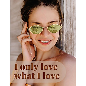 Veda Tinda Vision Green Womens Oval Sunglasses with Chain Polarized 90s Rave Sunglasses Retro Festival Sunglasses UV Protection