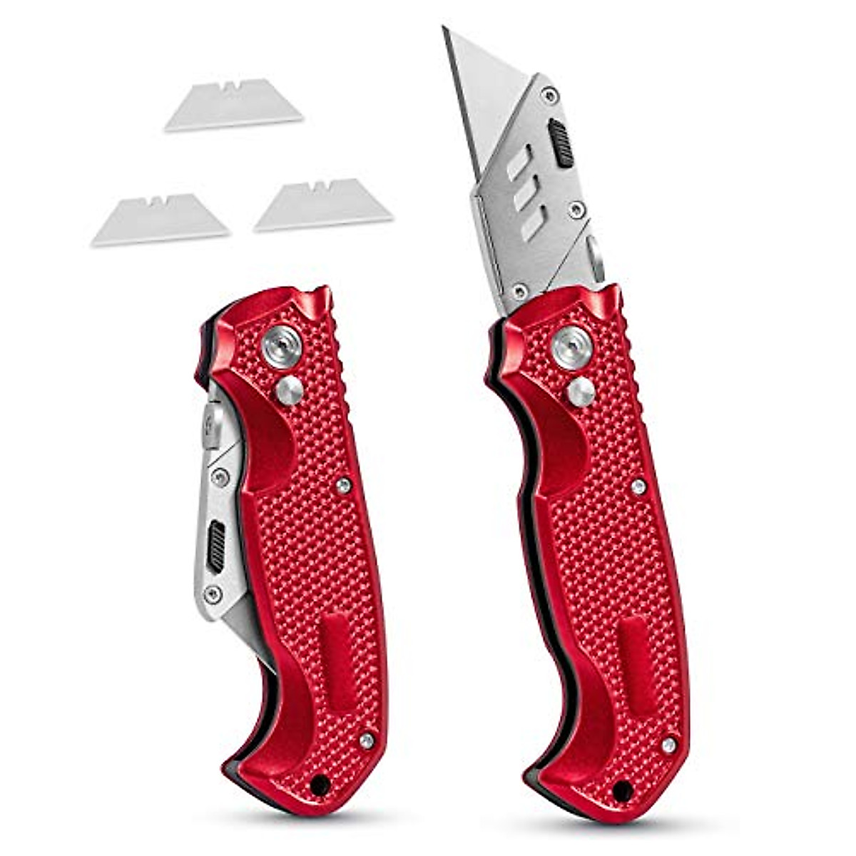 BirdRock Home Premium Folding Utility Knife – Small Compact Pocket – Folding Box Cutter Tool – 3 Extra Razor Blades – Cut Cardboard Boxes – Locking Safety Knife Set – Heavy Duty