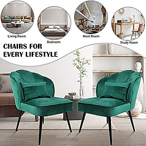 ECOMEX Velvet Accent Chair Set of 2, Modern Accent Chairs with Metal Legs, Armless Living Room Chairs, Upholstered Leisure Single Sofa Chair for Bedroom Makeup Room Dining Room (Christmas Green)