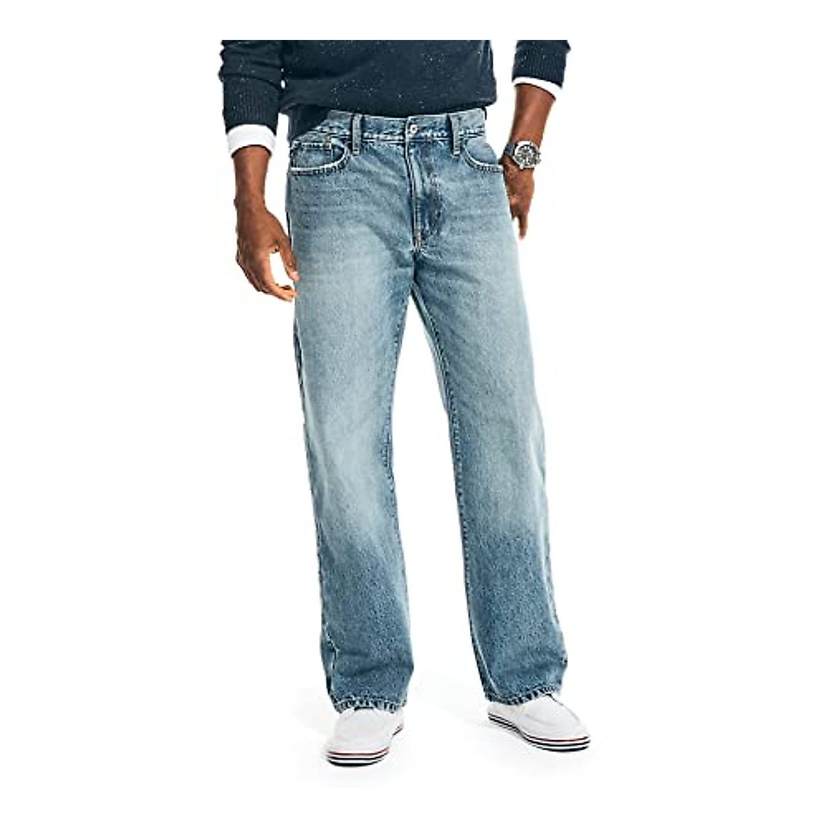 Nautica mens Nautica Authentic Loose Denim Jeans, Basalt Lake Wash, 30 US