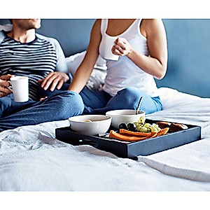 Solid Wood Serving Tray, Rectangle with Handle Hole Non-Slip Tea Coffee Snack Plate Food Meals Serving Tray with Raised Edges for Home Kitchen Restaurant(11.8x7.9x1.4, Black)