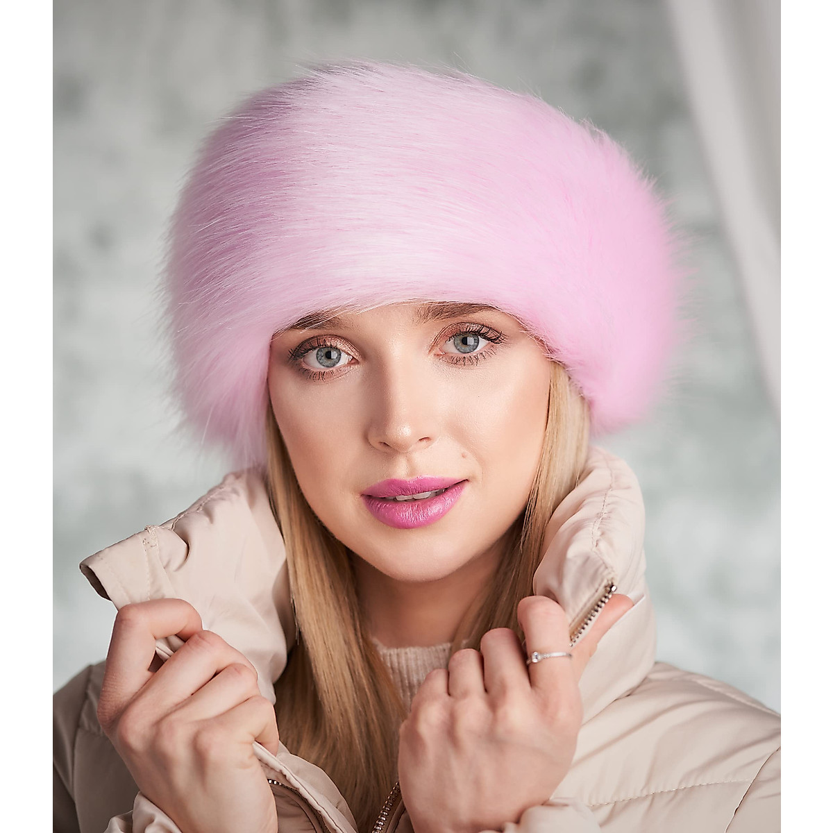 Futrzane Classic Headband - Faux Fur Headbands for Women - Furry Band for Winter (ONE, Pink Classic)