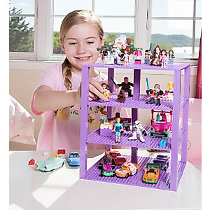 Strictly Briks Compatible with Lego 4 Pack Classic Stackable Baseplates 10x10 in, Building Bricks Plates with 32 x 32 Studs, Towers, Shelves, 4 Plates & 30 Stackers, Lavender