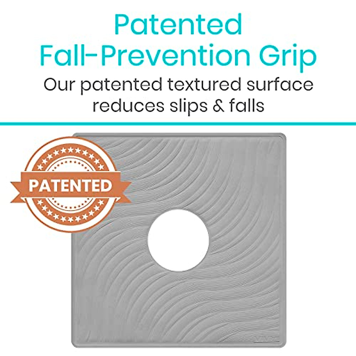 Vive Shower Mat - 22" by 22" Square Non Slip Large Bath Mat for Bathtub - Patented Design - Suction Cup Traction Skid Pad for Stalls Floors Tub - Textured Rubber with Drain Hole