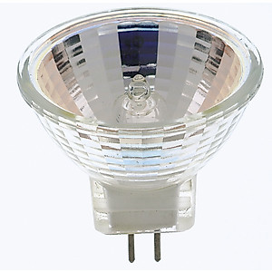 Satco S4628 Miniature 2 Pin Base Halogen Light Bulb, 5 Watts, 6 Volts, 20 Lumens, MR11 Shape, GZ4 ANSI Base, C-6 Filament, 2900 CCT (Kelvin), 30 Beam Spread, 2000 Average Rated Hours, Clear Finish