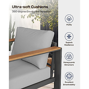 Oasbira Aluminum Outdoor Patio Furniture Loveseat, All-Weather Outdoor Patio Sofa with Washable Thick Cushion, Patio Sofa Couch for Porch, Balcony, Deck, Yard, Gray