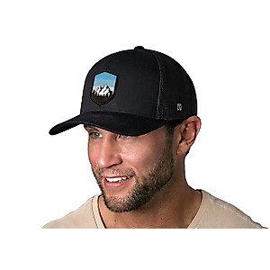 HAKA Mountains & Trees Trucker Hat, Mesh Outdoor Hat for Men & Women, Adjustable Snapback Baseball Cap, Golf Hat Black