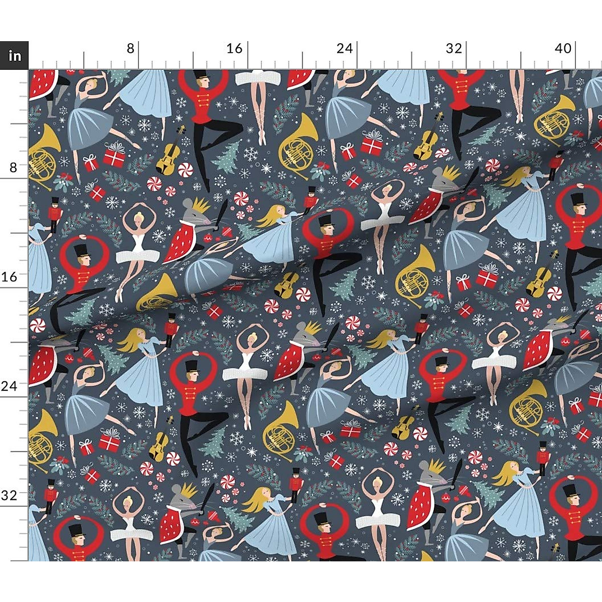 Spoonflower Fabric - Nutcracker Ballet Christmas Music Holiday Ballerina Printed on Petal Signature Cotton Fabric by The Yard - Sewing Quilting Apparel Crafts Decor
