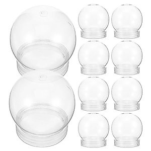 BESPORTBLE 10 Pcs 2.8 Inch Christmas DIY Clear Plastic Water Globe Snow Globe, Clear Fillable Water Globe S Globes with White Base for Crafts