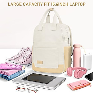 ZOMFELT Casual Travel Backpack for Women Men, Canvas Daypack Backpack for College, Lightweight Fashion Backpack with USB Charging Port, Bookbag for Student, Teacher, Nurse, Girls, Work, Beige