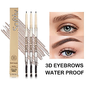 Eyebrow pencil, long-lasting waterproof and durable ultra-fine automatic makeup pencil, 3 colors (03# BLACK GRAY)