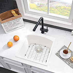18 Inch Bar Sink Drop In - VASOYO 18"x18" White Drop in Bar Sink Topmount Kitchen Sink Granite Kitchen Sink Single Bowl Rv Kitchen Sink Outdoor Sink with Bottom Grid & Drain
