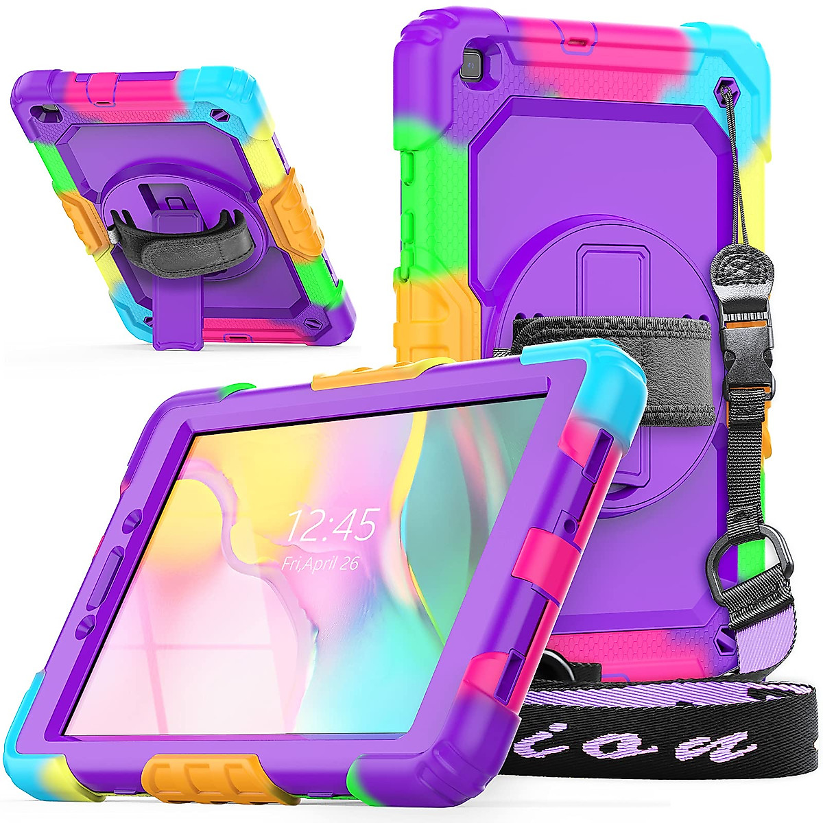 ausleben 2019 Case for Samsung Galaxy Tab A 8.0 inch case 2019,SM-T290/SM-T295.Full Body Protection Case with Built-in Screen Protector Pen Holder [360 Rotating Hand Strap] for T290 (Colourful)