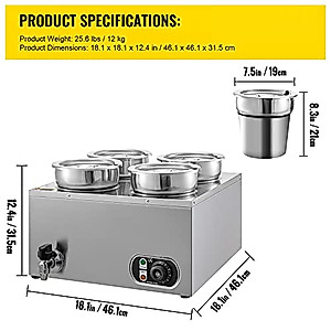 Commercial Food Warmer 16.8 Qt Capacity - Stainless Steel Countertop Soup Pot with Adjustable Temperature and Tap