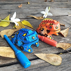 Cozinest Pair Wooden Frogs Guiro Rasp Percussion Instruments Tone Block Thailand Craft Small Wood Frog Musical Instrument 2 Inch (Blue and Orange Dots)