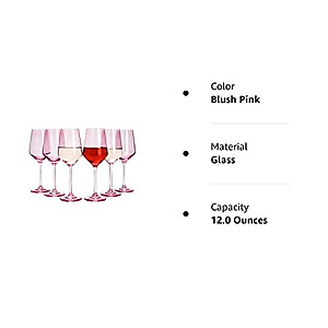 Pink Colored Wine Glass Set, 14 oz Glasses Set of 6, Birthday Gift, Wife, Girlfriend, Mom, Blush Colored Tall Stemmed, Water Glass, Color Tumbler, Pretty Viral Beautiful Glassware - Blushed Pink