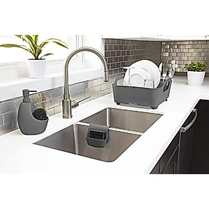 Umbra Tub Dish Drying Rack – Lightweight Self-Draining Dish Rack for Kitchen Sink and Counter at Home, RV or Motorhome, Charcoal