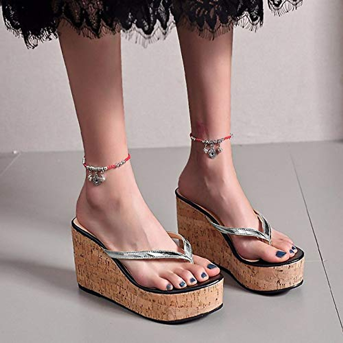justHIGH Flip Flops for Women Black Platform Wedge Bling Sandals Casual Platforms Wedges Sandals