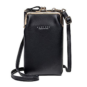FFpaw Small Crossbody Purse for Women,Cellphone Shoulder Bags Lightweight PU Leather RFID Blocking Wallet Credit Card Holder(Black)