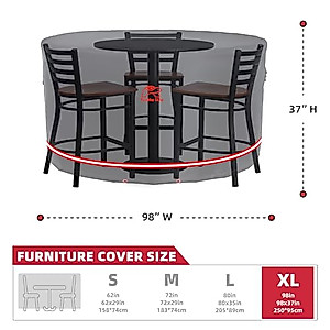 Turtle Life Patio Furniture Sets Cover, Heavry Duty Round Outdoor Dinning Table and Chairs Cover, No Fading Away Within 2 Years, Black, Dia 98" x 37" H