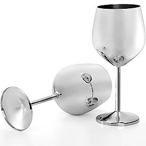 DEAYOU 2 Pack Stainless Steel Wine Glasses, 17 Oz Silver Steel Wine Goblet for Champagne, Indoor Outdoor, Party