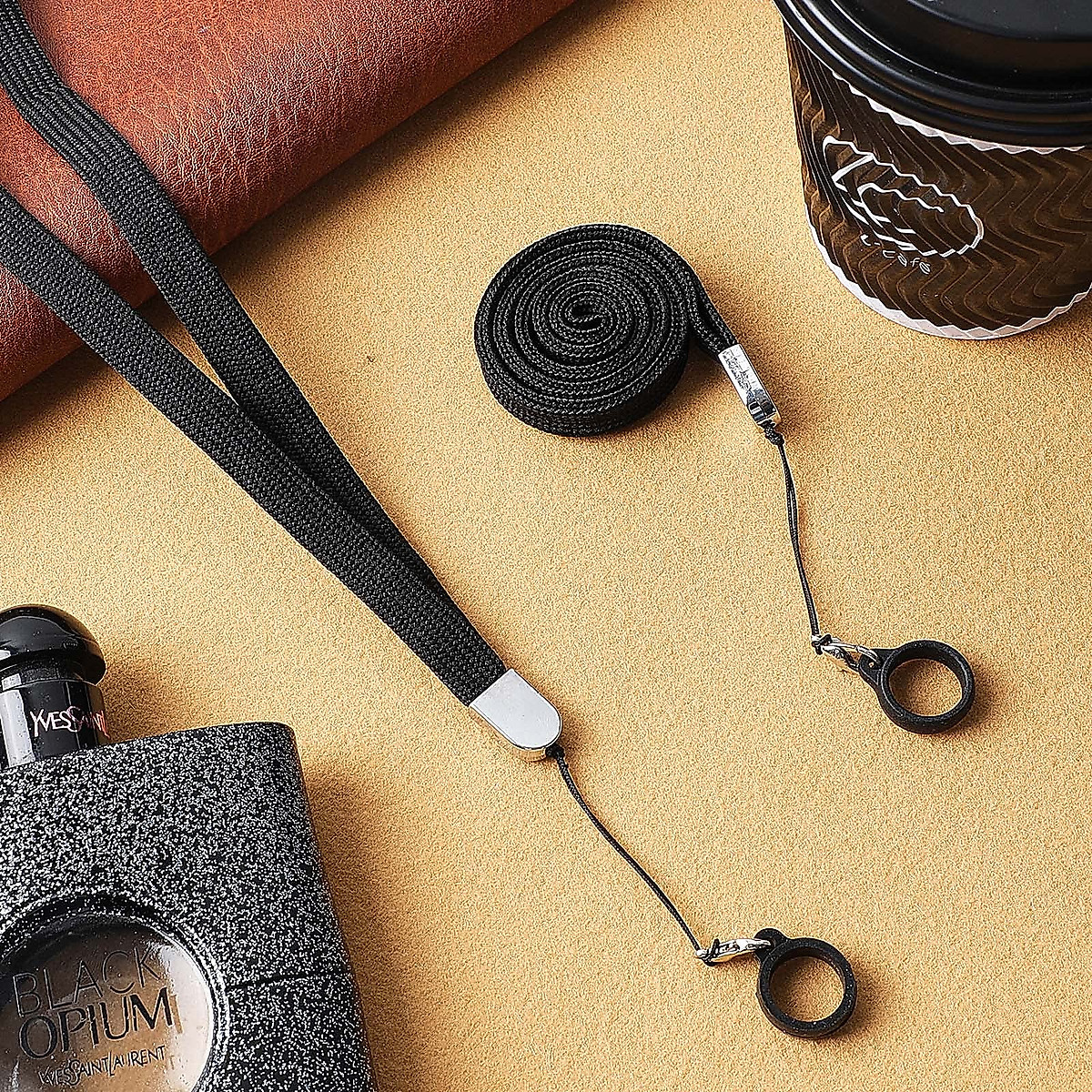 Shappy 3 Anti-lost Necklace Lanyard Black with Anti-lost Silicone Rubber Ring, Silicone Rubber Pen Lanyard Holder