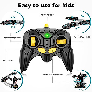 Febyhim Remote Control Car, 2.4Ghz Transform RC Cars, 1:18 Scale Police Car Toy with Flashing Light, One Button Transformation,360 Degree Rotating Drifting Toys for Boys Age 4-7