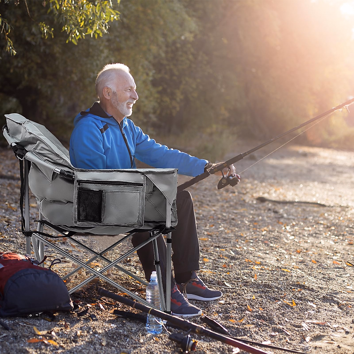 LILYPELLE Oversized Heated Camping Chair, Patio Lounge Chairs with 3 Heat Levels, Portable Folding Heated Chair Round Moon Saucer Folding Lawn Chair Outdoor Chair for Camping, Lounge Patio