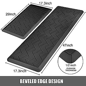 WEZVIX Non-Skid Kitchen Rugs and Mats Waterproof, Anti Fatigue Kitchen Mat 2 PCS, 1/2 Inch Thick Kitchen Floor Mat, Ergonomic Comfort Foam Standing Mat for Floor, Office, Sink, Laundry - Black