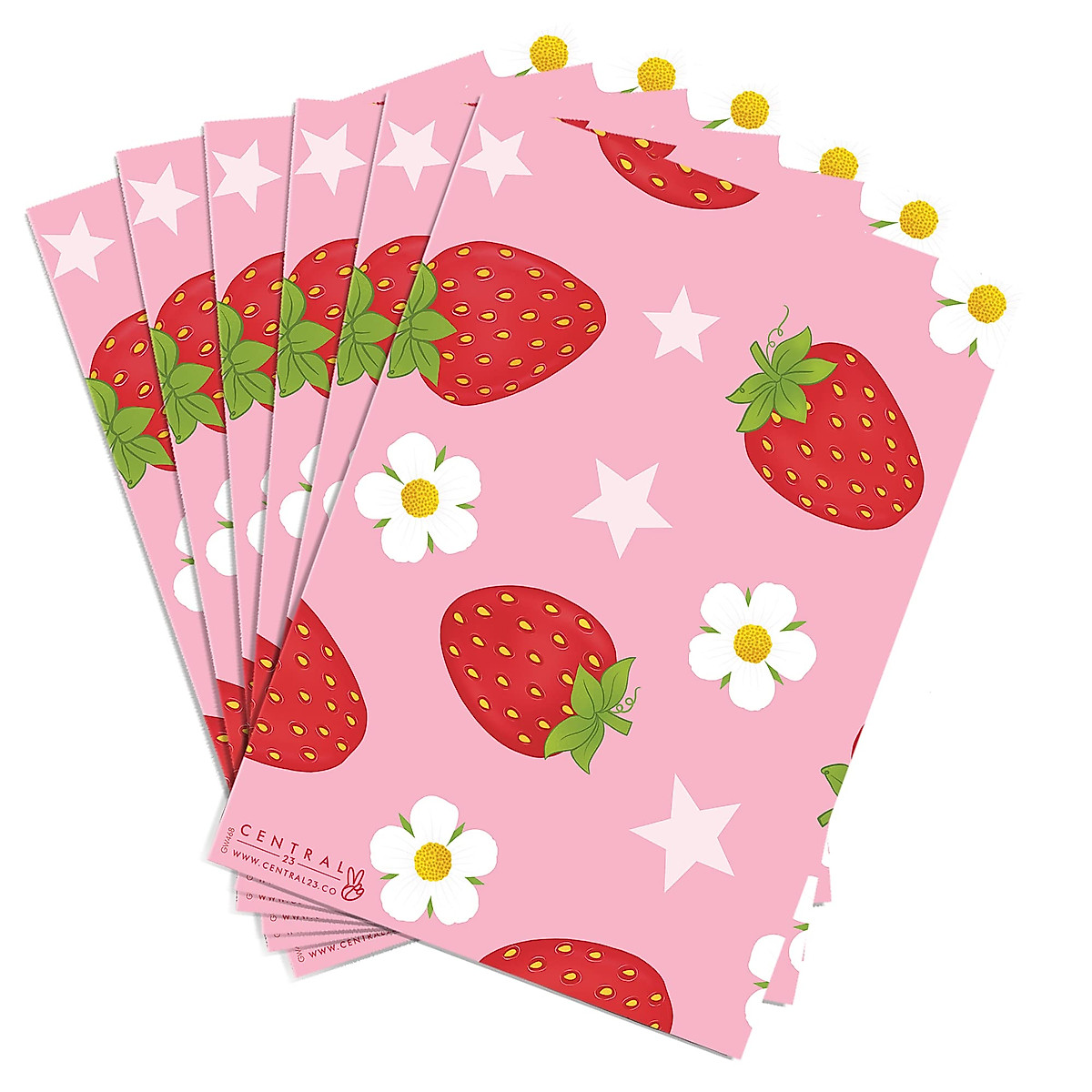 CENTRAL 23 Baby Shower Wrapping Paper for Girl - 6 Sheets of Pink Gift Wrap - Strawberry Flowers Star - Birthday Wrapping Paper for Girls - Comes with Fun Sticker