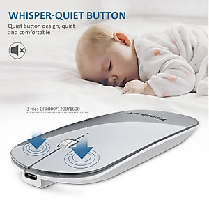 FENIFOX Bluetooth Mouse, Slim Mini Portable Flat Travel Wireless Mouse Rechargeable Quiet Ultra-Thin Mice Compatible with Laptop,Tablet,Notebook,PC (Silver and White)