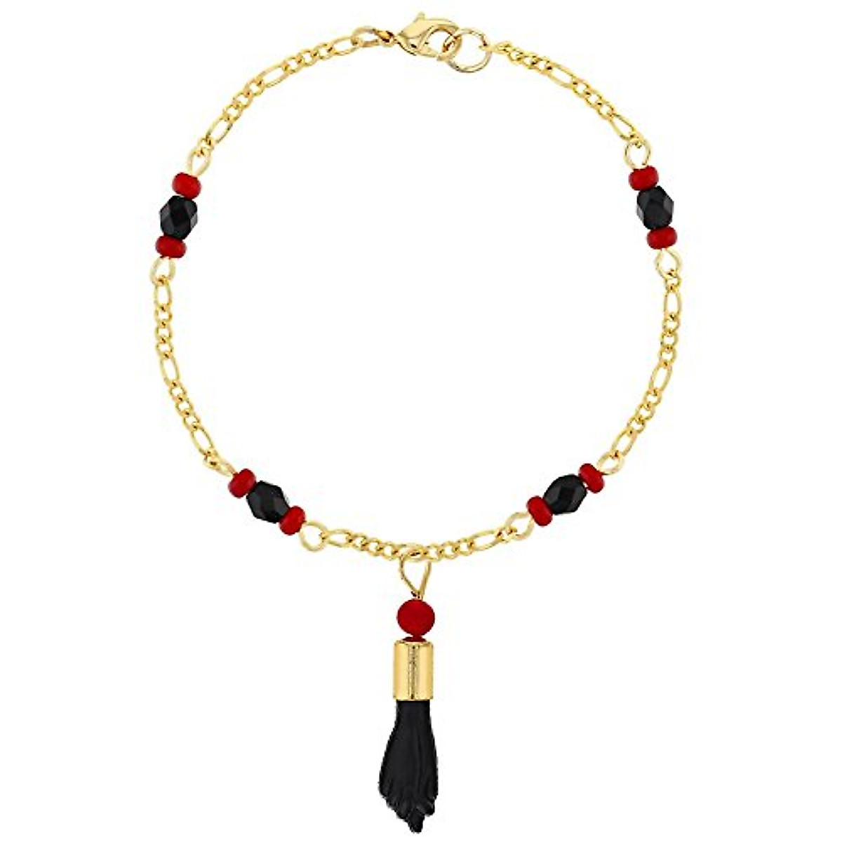 In Season Jewelry Gold Plated Black Figa Hand Simulated Azabache Evil Eye Protection Bracelet 6.5" - Evil Eye Protection Black Simulated Azabache Bracelet for Teens, Ladies, and Women