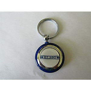 1965 1966 1967 1968 1969 1970 SHELBY GT-350 BLUE STRIPE ON WHITE ROUND PLASTIC KEYCHAIN - BLUE