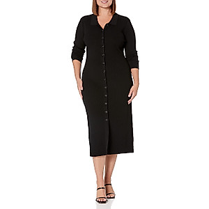 The Drop Women's Jaxon Rib Button Down Sweater Dress, Black, 3X, Plus Size