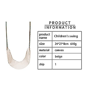 Swing Seat,Classic Outdoor Canvas Swing for Kids,with Storage Bag and Cotton Cushion,Connecting Straps Swing Set Accessories for Backyard Patio Garden Playground,Rope Adjustable 200 lbs Capacity