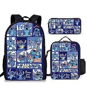 VQESYKU Cartoon School Backpack Set Laptop Backpacks with Lunch Bag Cute Travel Bag Gifts for Boys And Girls, blue