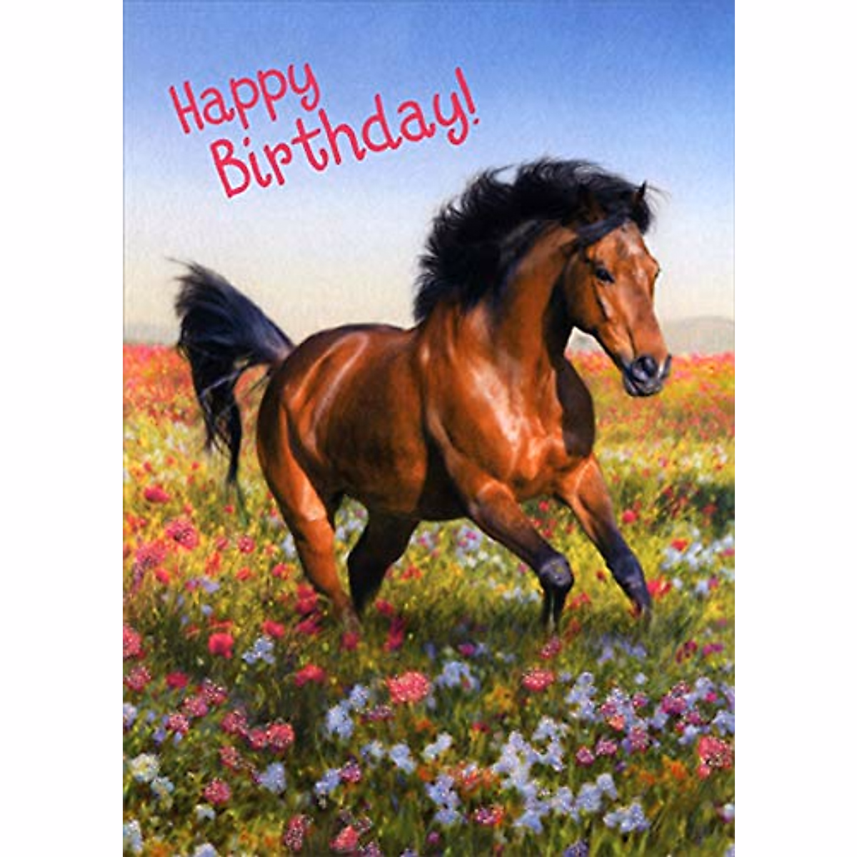 Paper House Productions Running Stallion in Meadow Juvenile Birthday Card for Kids : Children