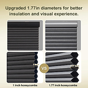 Xidamen Custom Cellular Shades Cordless Window Blinds for Home, Blackout Honeycomb Blinds, Accordion Blinds for Doors, Upgraded, Better Thermal Insulation (Dark Grey)