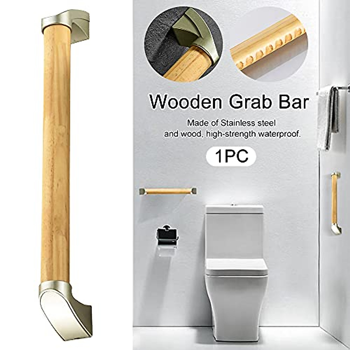 Wooden Grab Bar Wall Mounted Durable Grab Rails for Home Bathroom Withstand 80-100kg(Size:34cm/13.39inch)