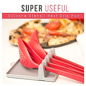 HOUSE OF MERLIN Utensil Rest Drip Pad | Heat Resistant, BPA Free Holder | Hold Spoons, Ladles, Tongs & More in Kitchen Counter or Stove Top | Multipurpose, High Quality, Durable & Easy Clean