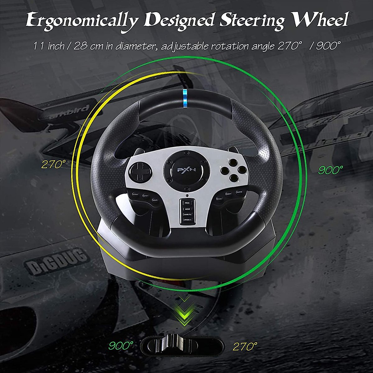 PXN V9 Game Racing Wheels,270°/900°PC Steering Whee With Pedals and Shifter,Support Vibration and Headset Function,for PC Xbox One, Xbox Series S/X,PS4, PS3,Switch