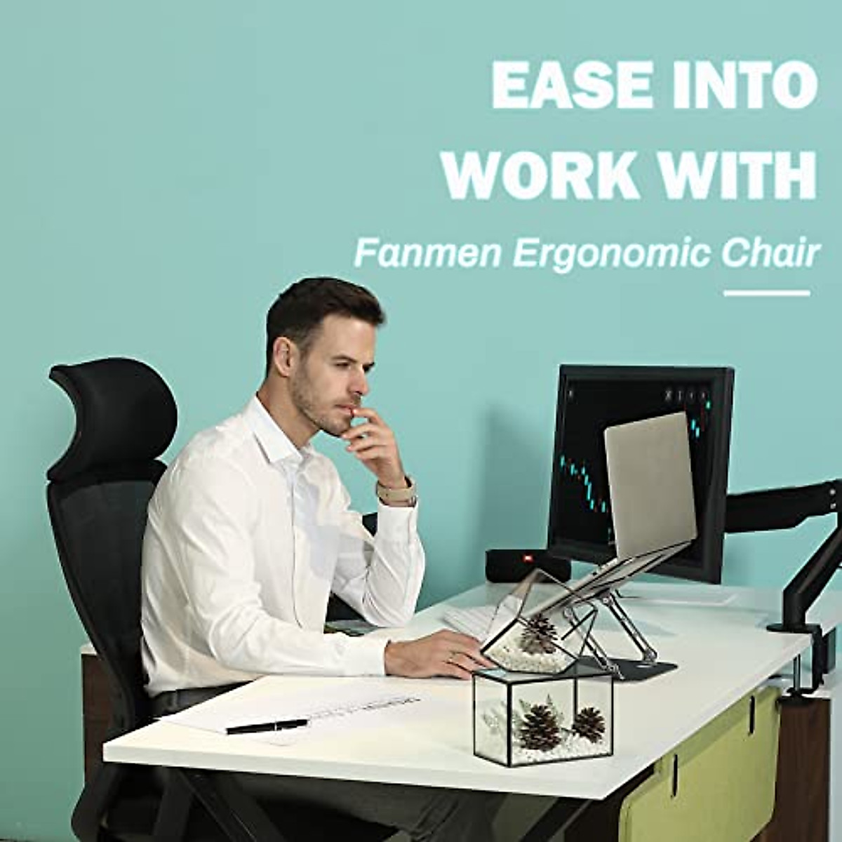 FANMEN Home Office Desk Chair, Ergonomic Mesh Executive Office Chair with 3 Position Tilt Function, Comfortable High Back Black Computer Chair with 3D Adjustable Armrest & Lumbar Support