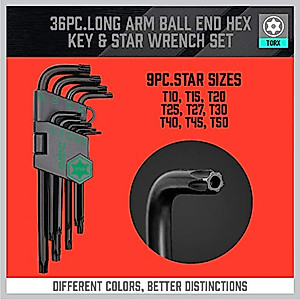 HORUSDY Allen Wrenches Sets | 35-Piece Hex Key Set | SAE and Metric Allen Key Set | Allen Wrench | Ball End Hex | Torx Key | Chrome Vanadium Steel